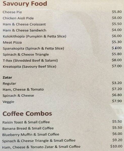 Menu at Barma Pastry Cafe, Doncaster East
