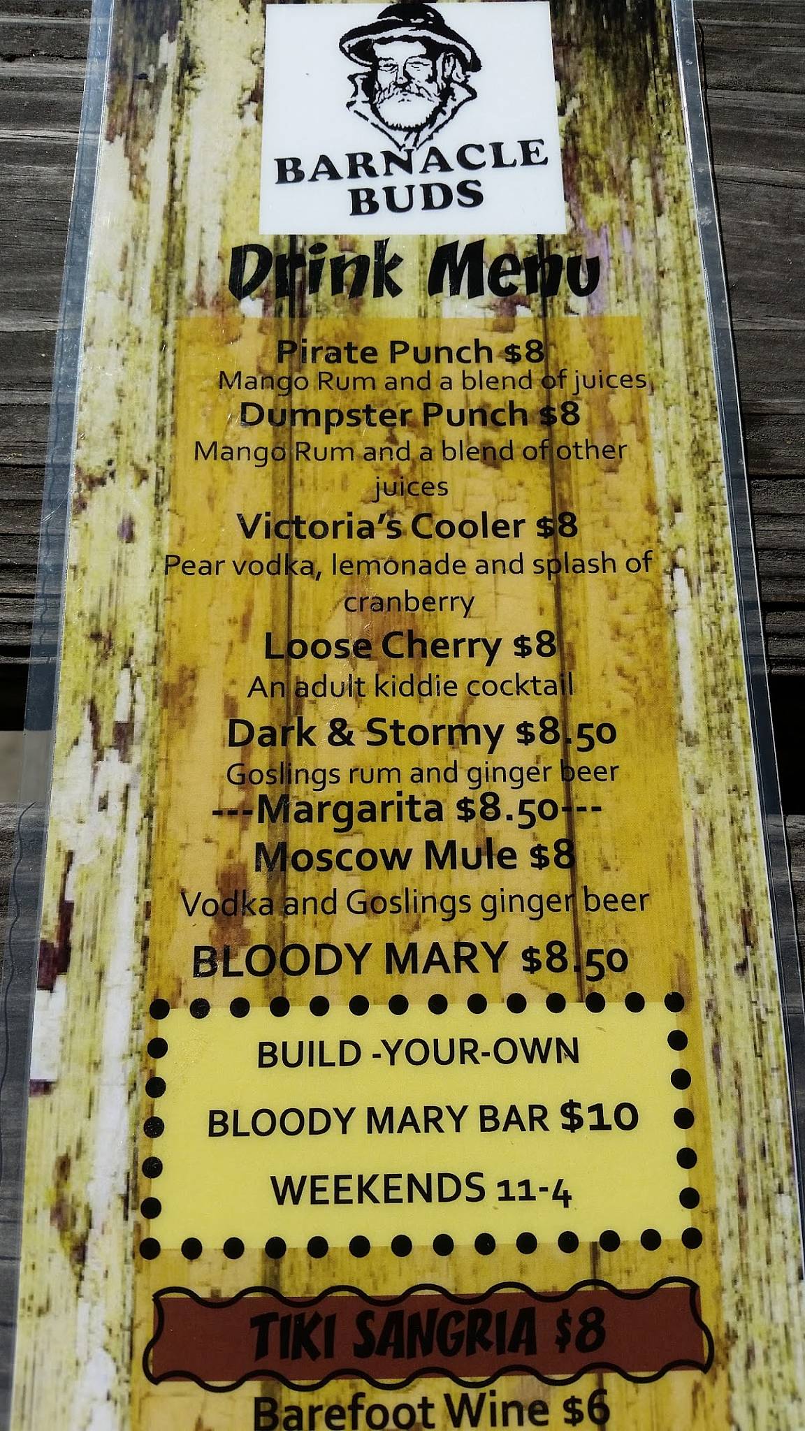 Menu at Barnacle Bud's, Milwaukee