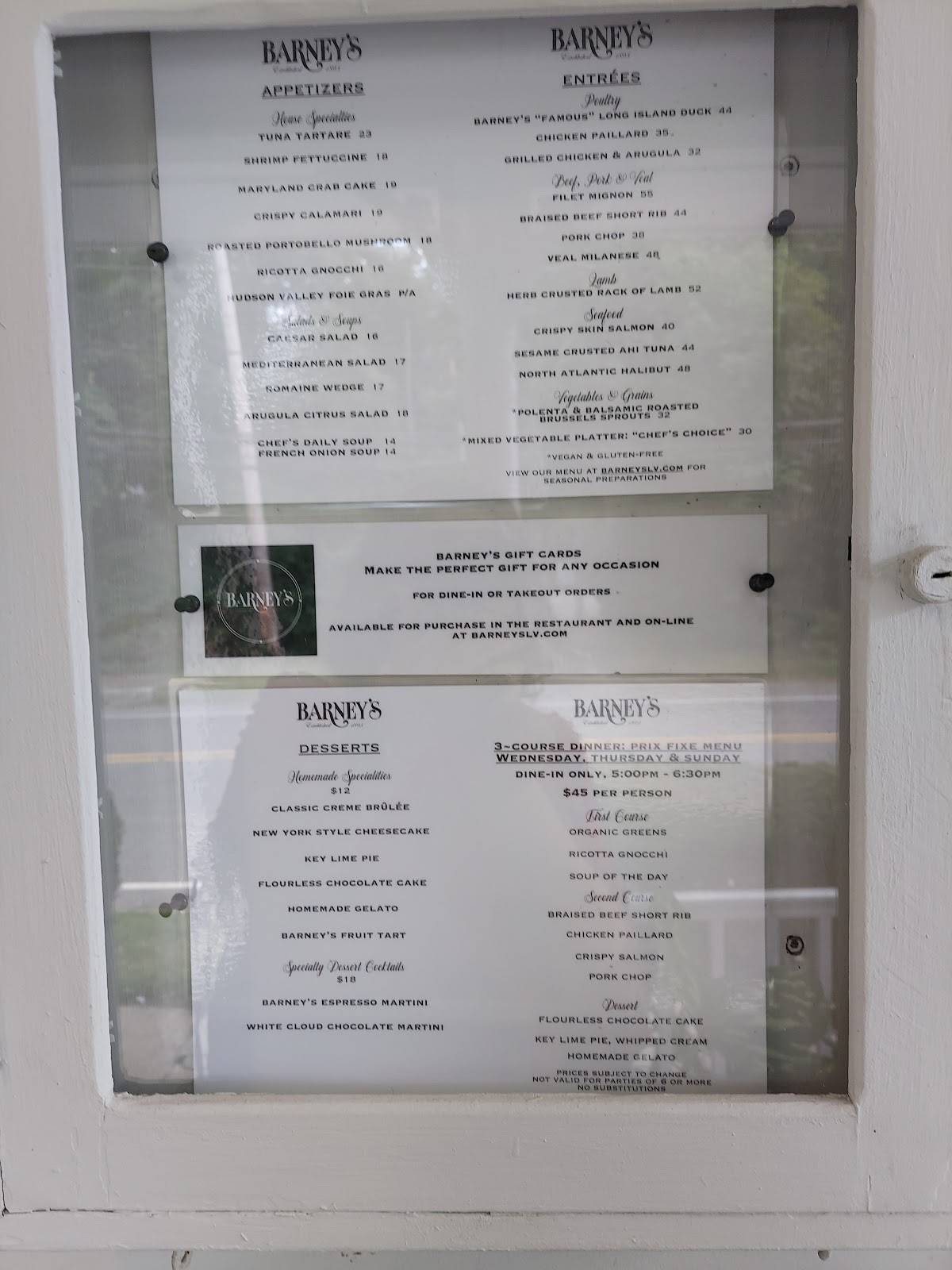Menu at Barney's Restaurant, Locust Valley