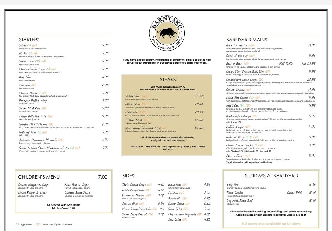 Menu at Barnyard Churrasco and Grill Ormskirk, Ormskirk
