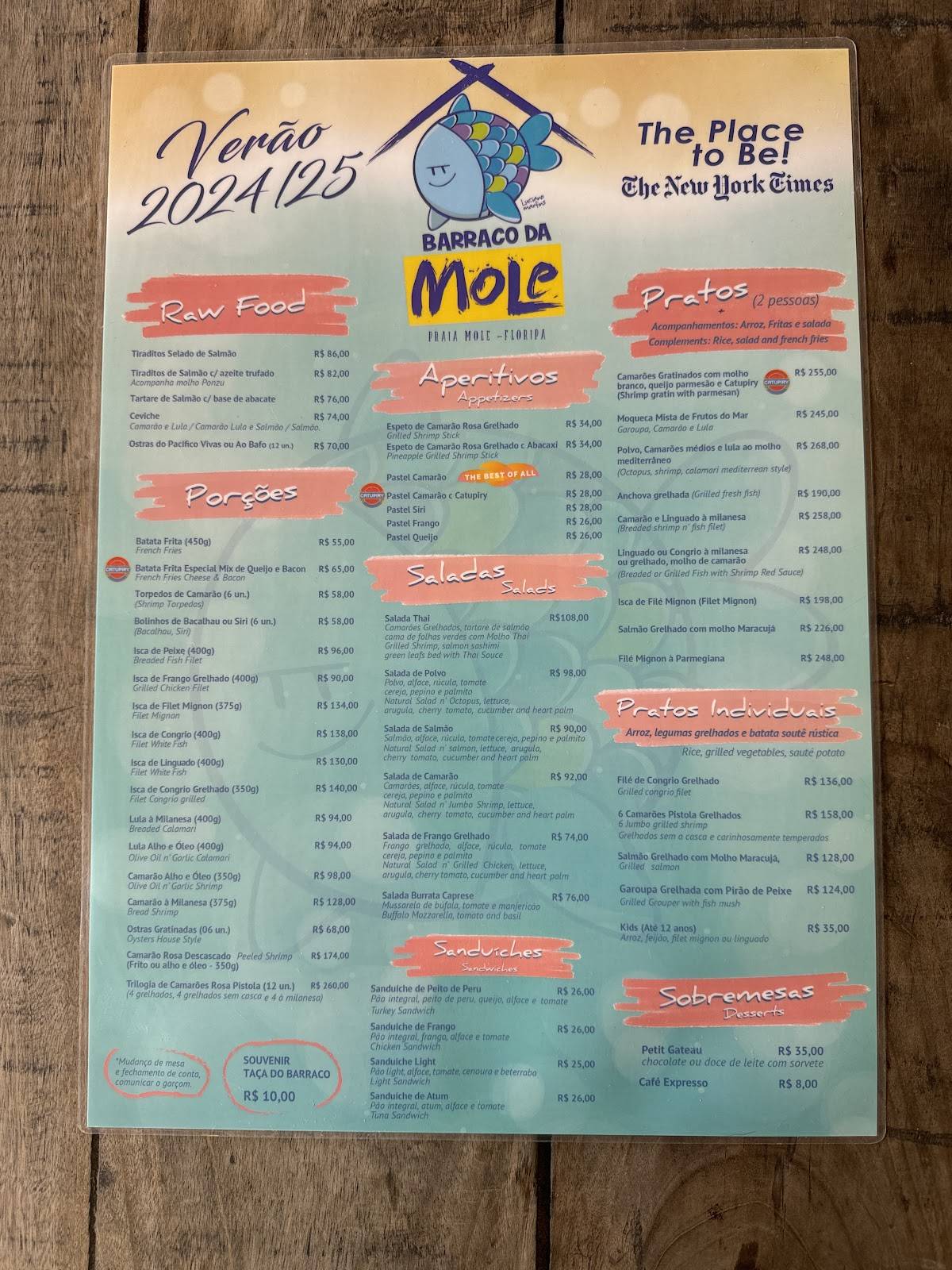 Menu em Barraco Da Mole, Florianópolis