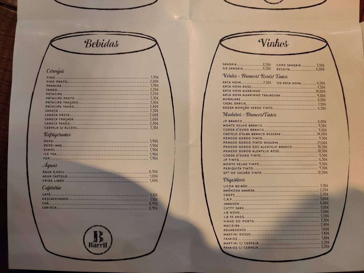 Menu em Barril Avenida (francesinha da Pita), Valongo, Av. 5 de Outubro 43