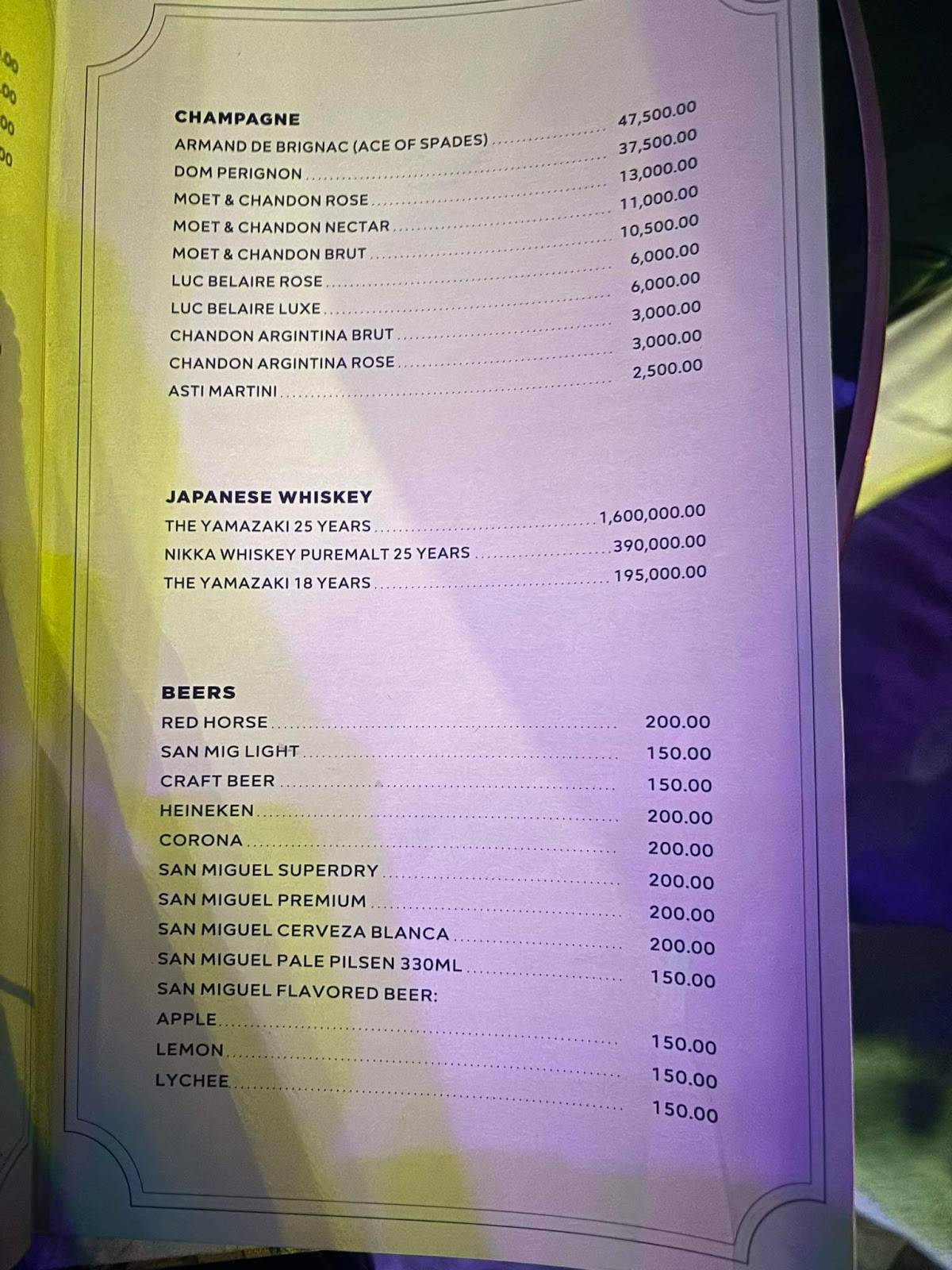 Menu at Barrio Bar and Lounge, Cebu City