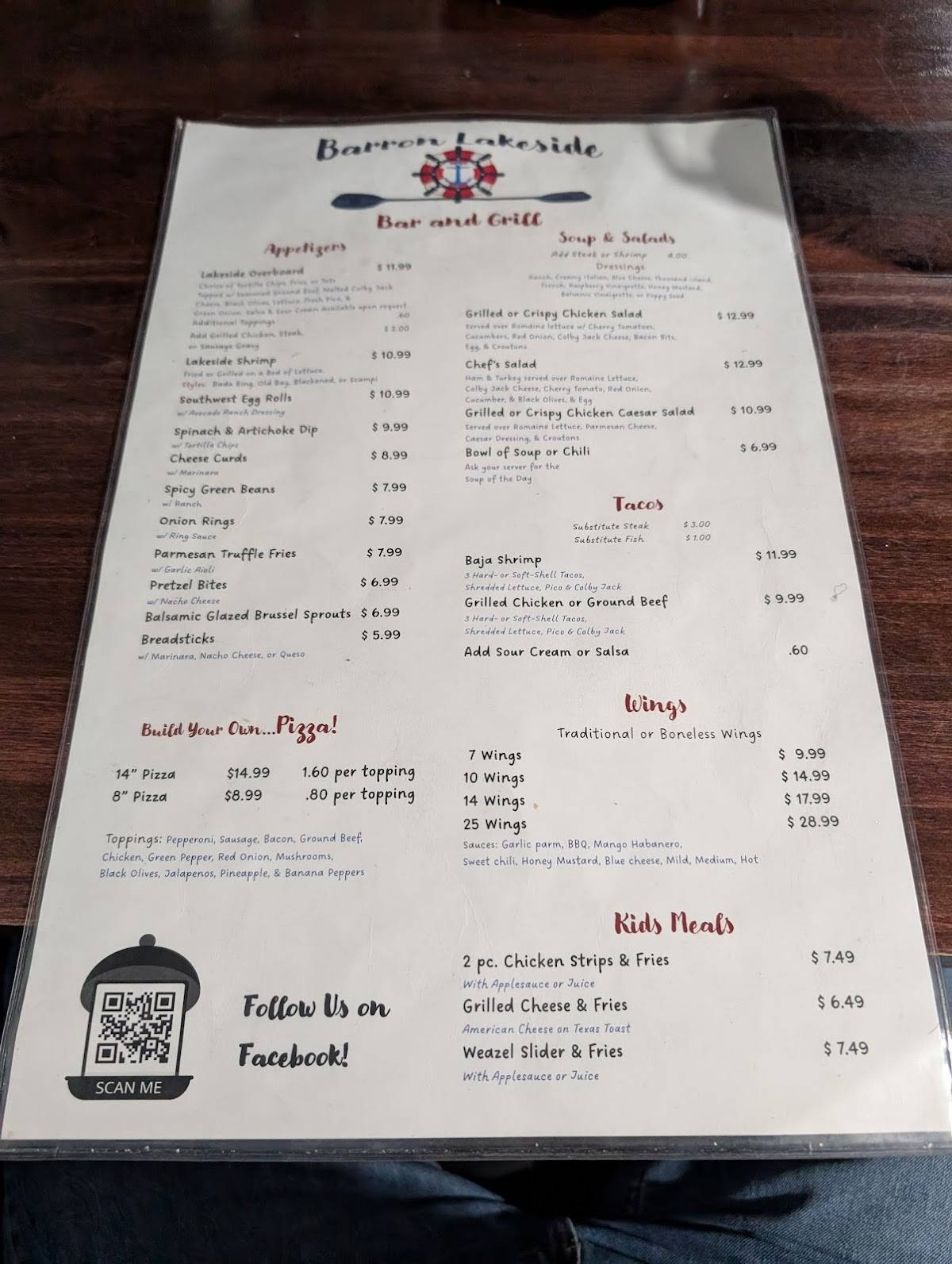 Menu at Barron Lakeside Bar & Grill, Niles