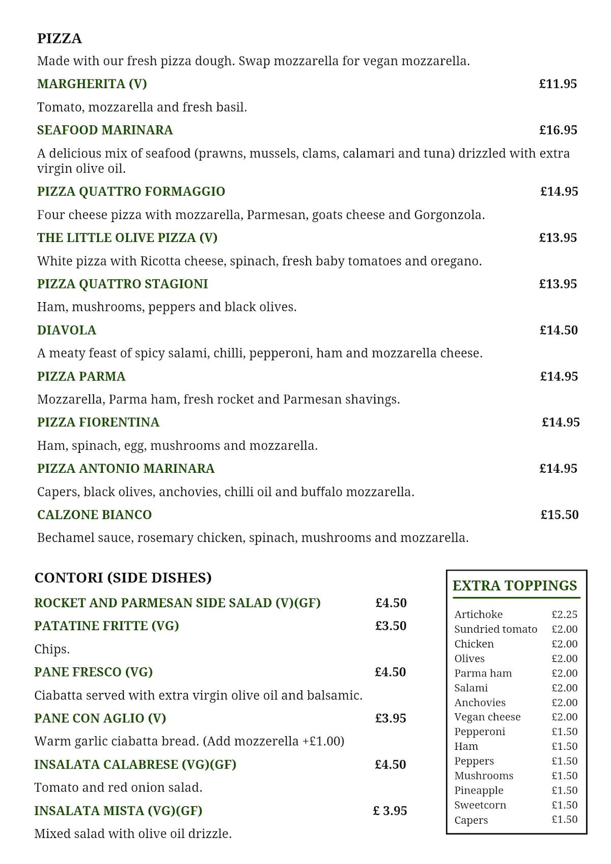 Menu at The Little Olive restaurant, Barry, 19 Broad St