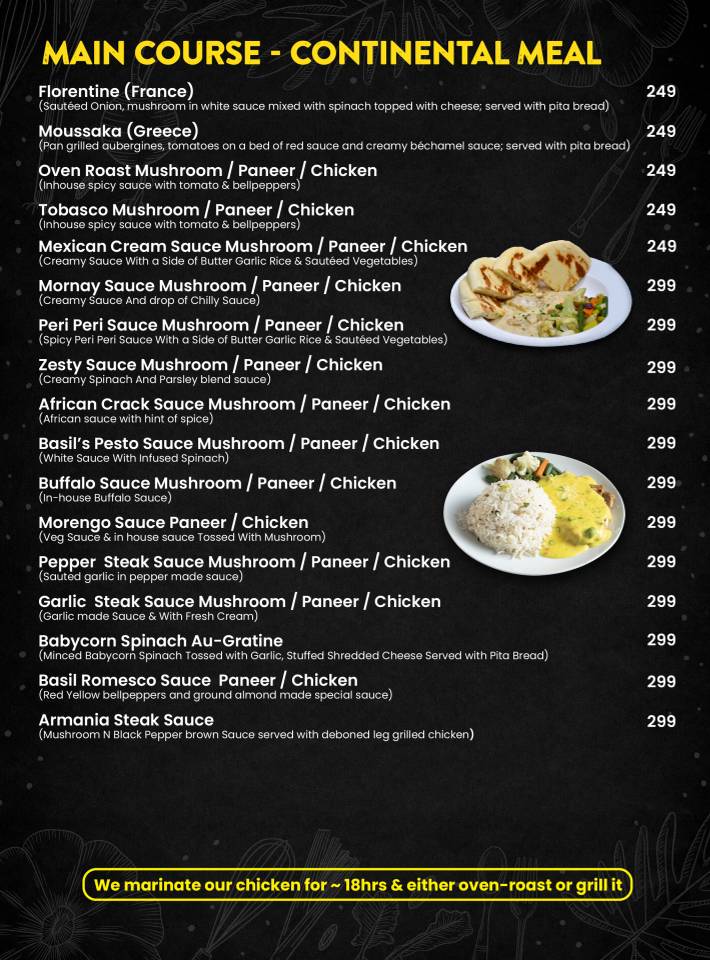 Menu at Basil Cafe, Manipal