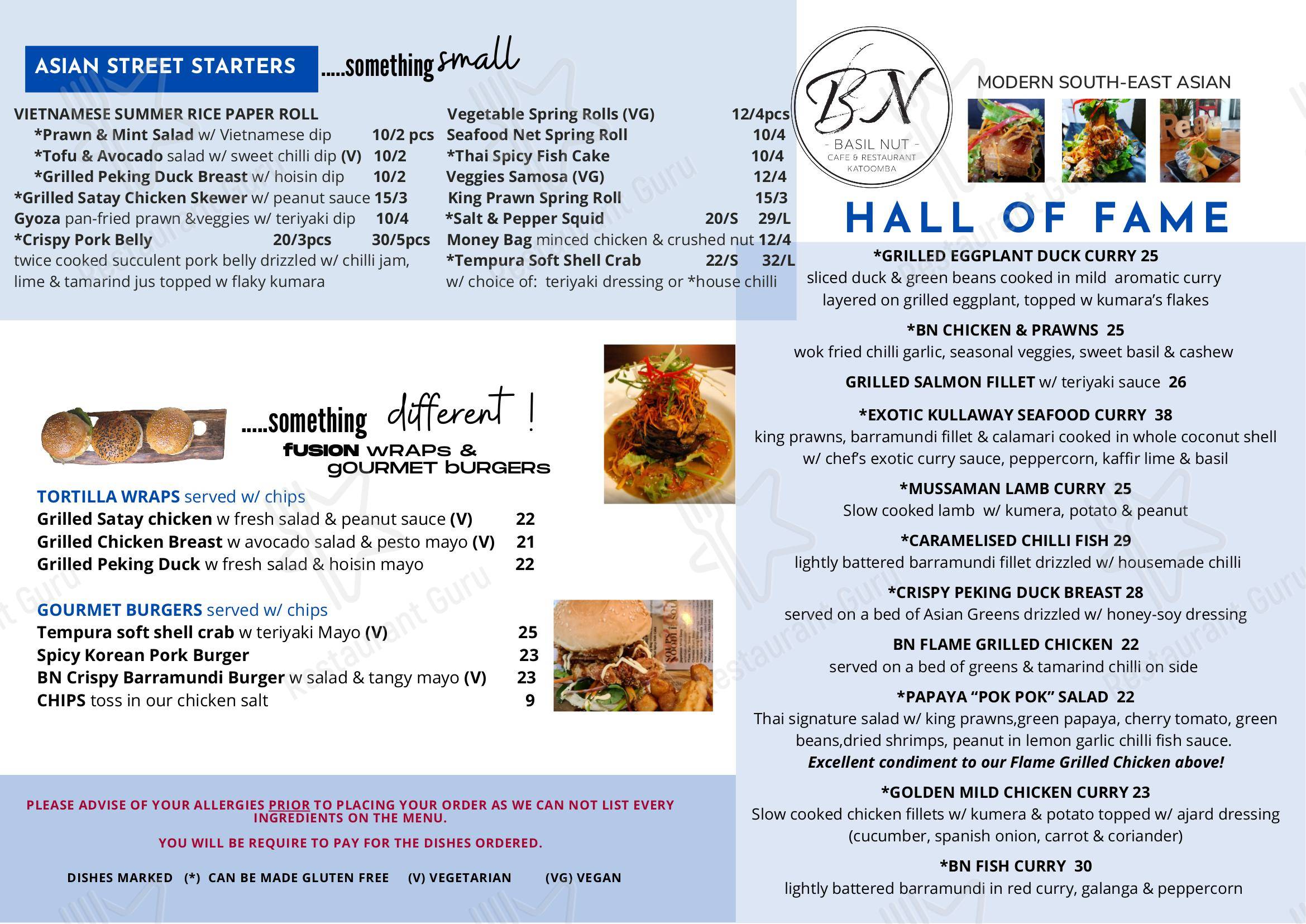 Menu at Basil Nut Cafe & Restaurant Katoomba, Katoomba