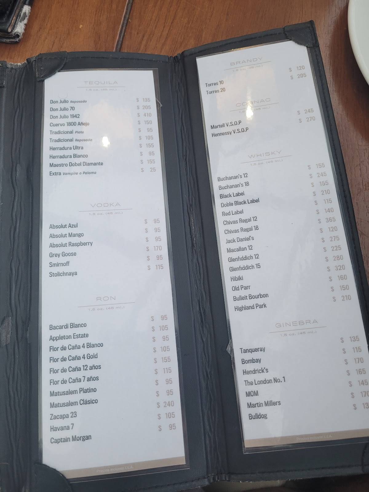 Carta del restaurante Basilico Altama, Tampico