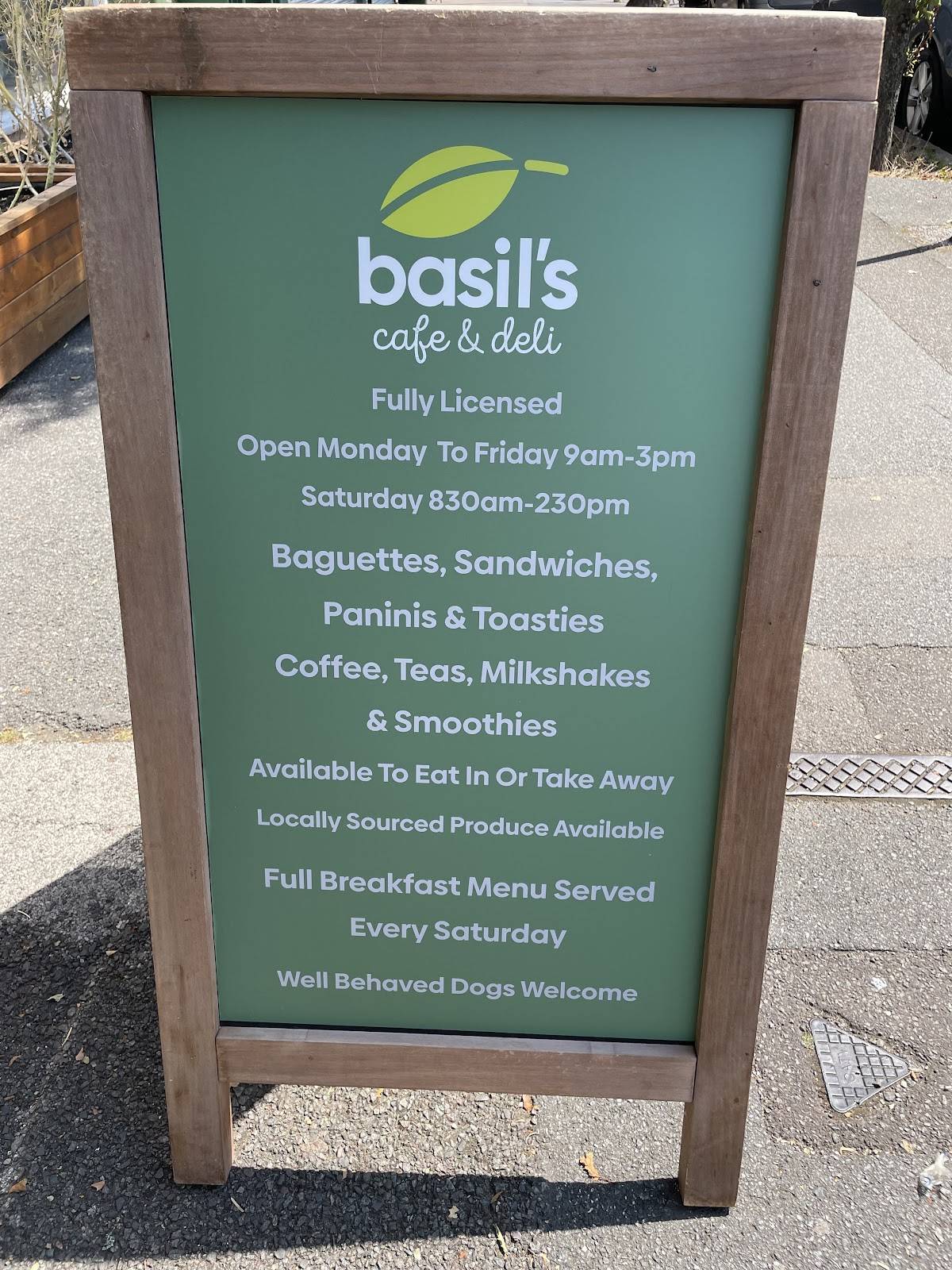 Menu at Basil's Cafe & Deli, Folkestone