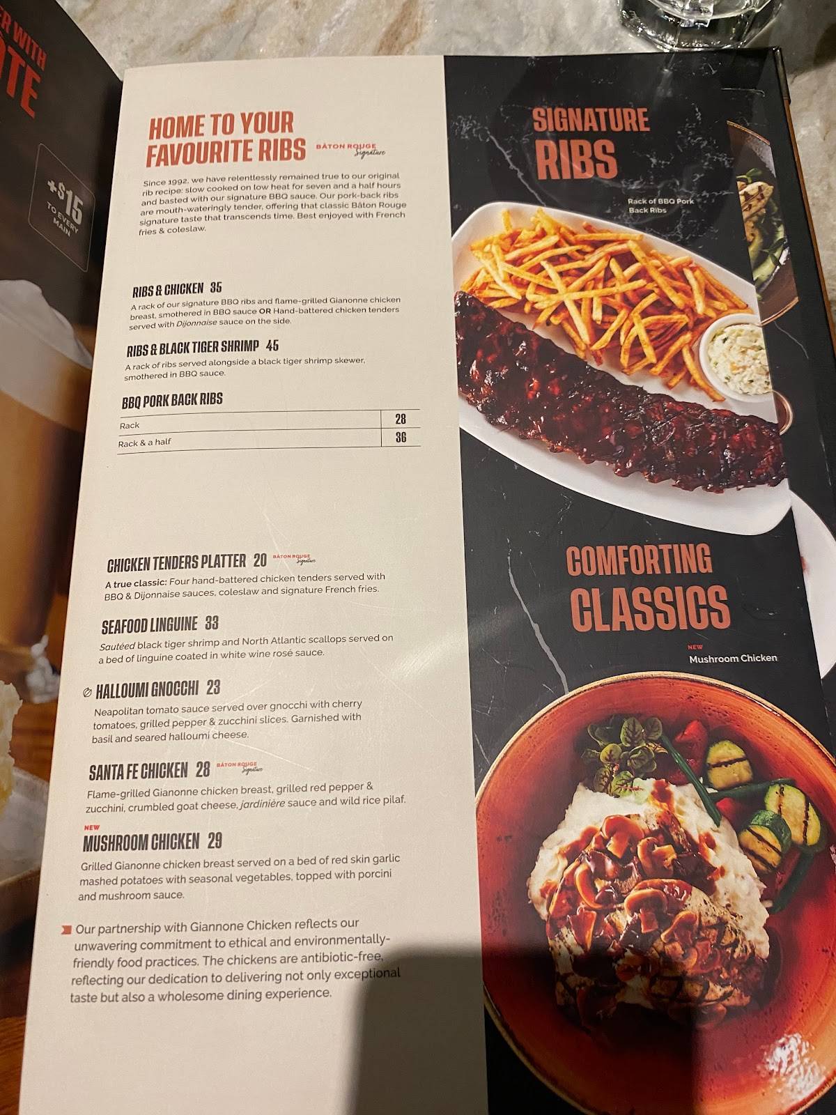 Menu au Bâton Rouge pub et bar, Montréal, 180 Saint-Catherine St W