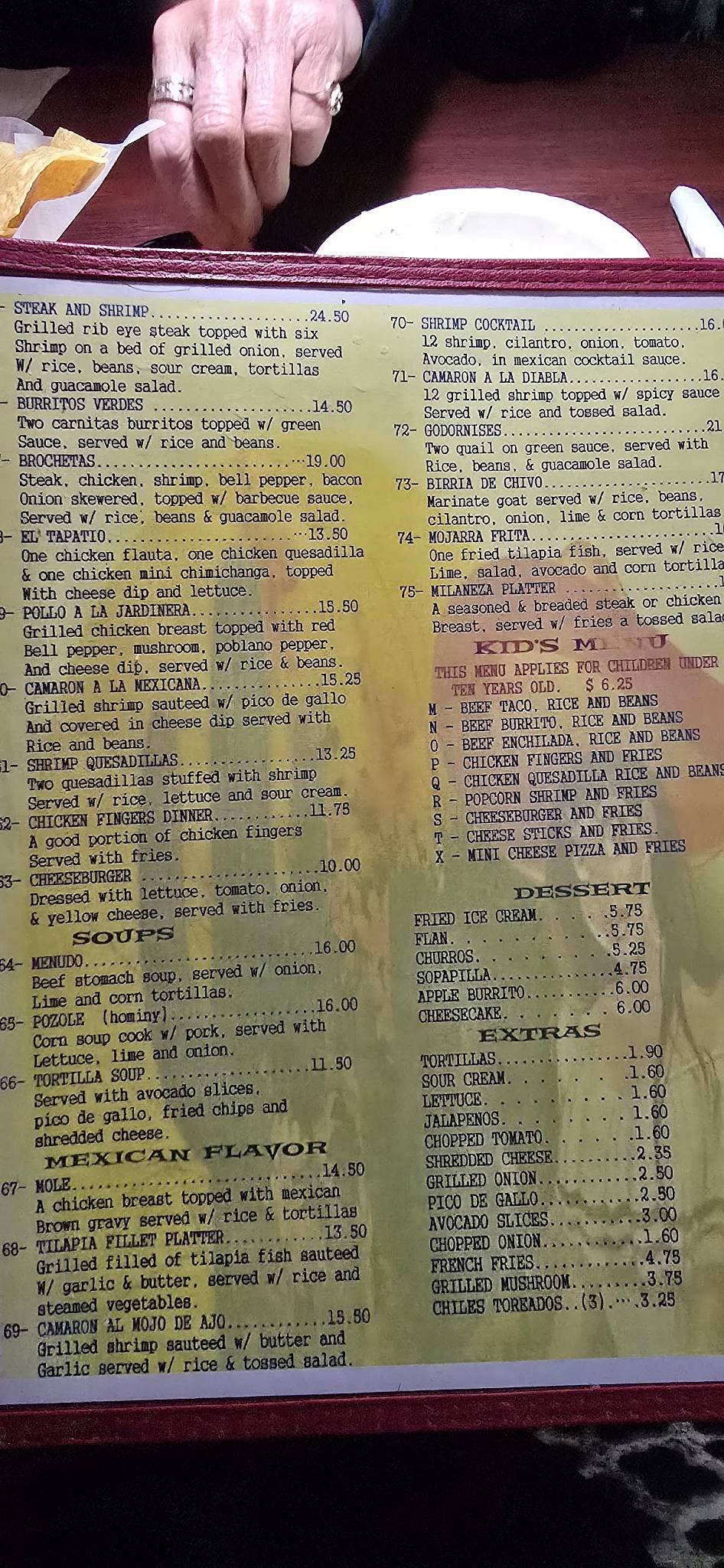 Menu at La Chula Mexican Restaurant, Bay Saint Louis, 829 US-90