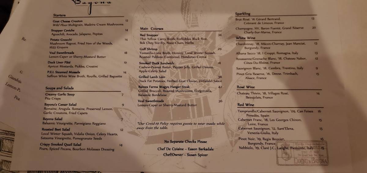 Menu at Bayona pub & bar, New Orleans
