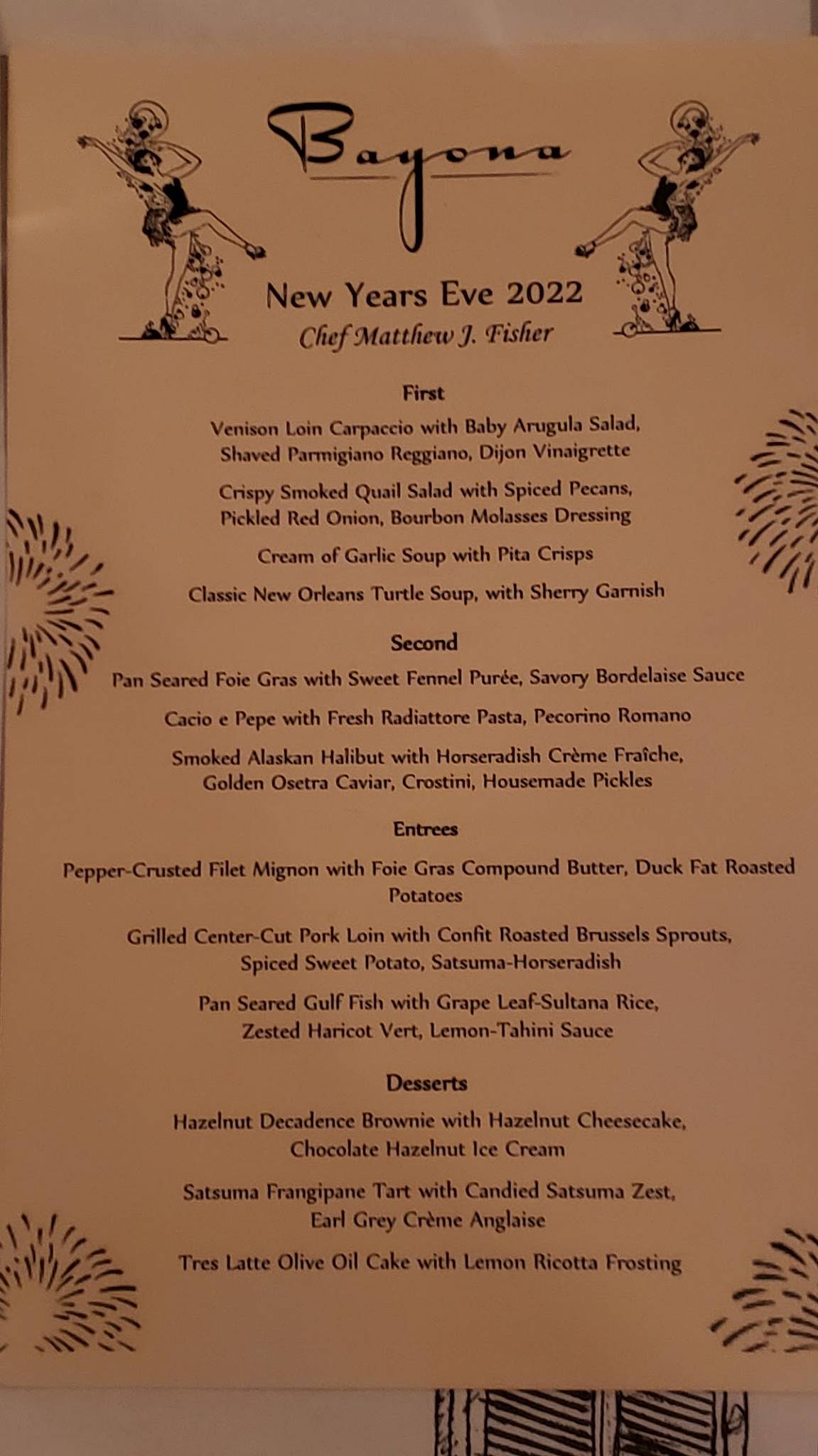 Menu at Bayona pub & bar, New Orleans