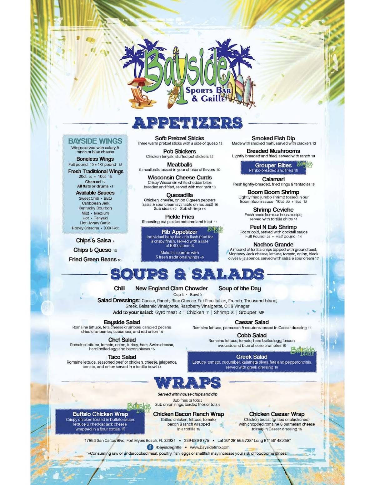 Menu at Bayside Grille pub & bar, Fort Myers Beach