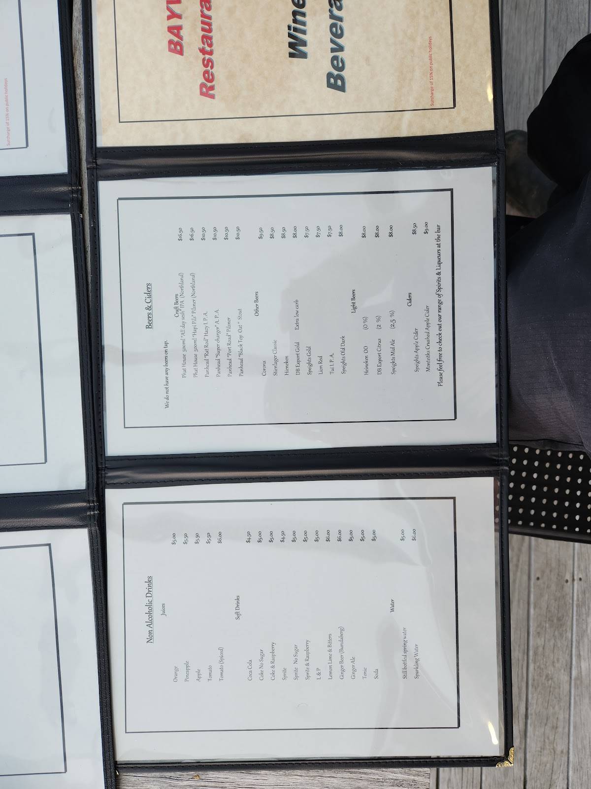 Menu at Bayview Licensed Restaurant, Ahipara