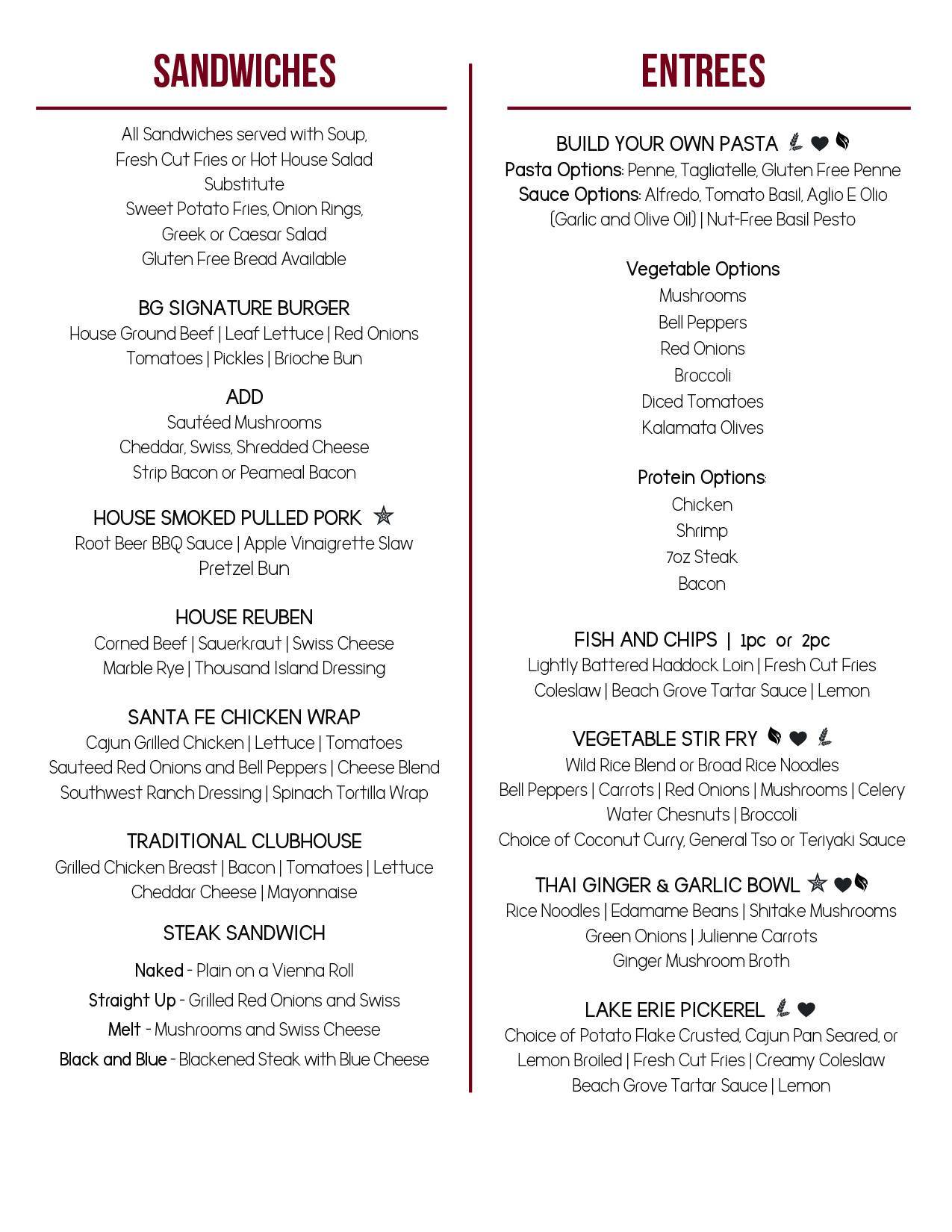 Menu at Beach Grove Golf & Country Club, Windsor