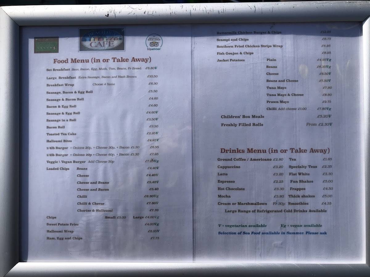 Menu at Beach Hut Cafe, Mundesley