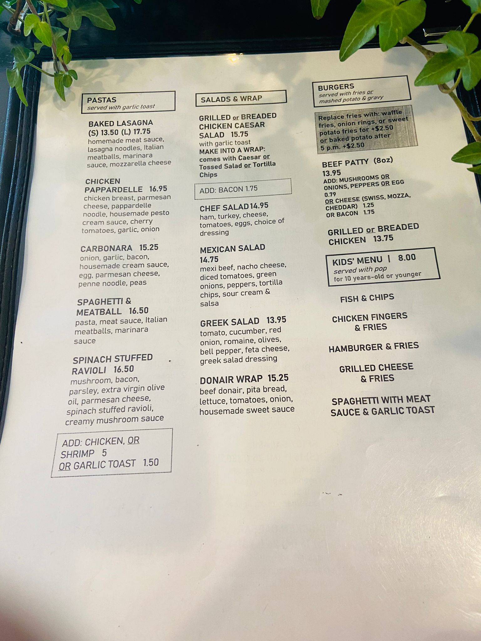 Menu at Beaverlodge Motor Inn restaurant, Beaverlodge, 116 6a St