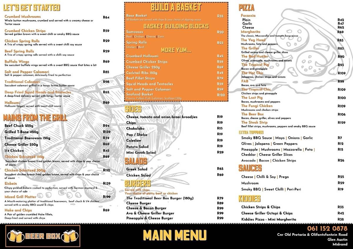 Carta del pub y bar Beer Box, Midrand