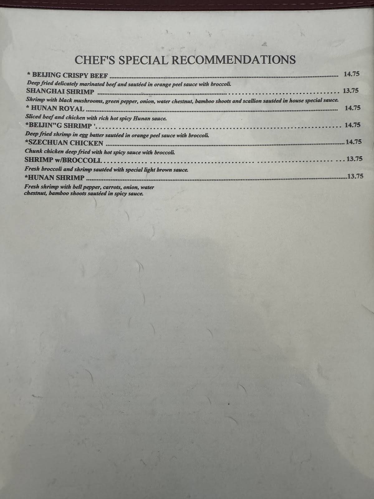 Menu at Beijing II restaurant, Prescott Valley