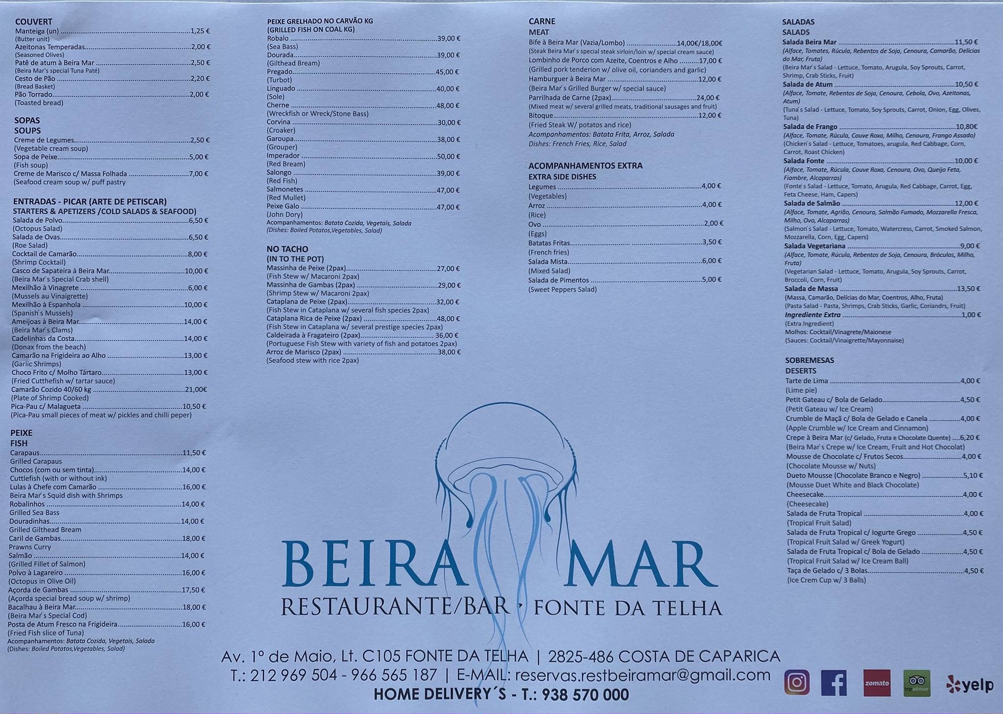 Menu em Restaurante Beira Mar, Costa da Caparica