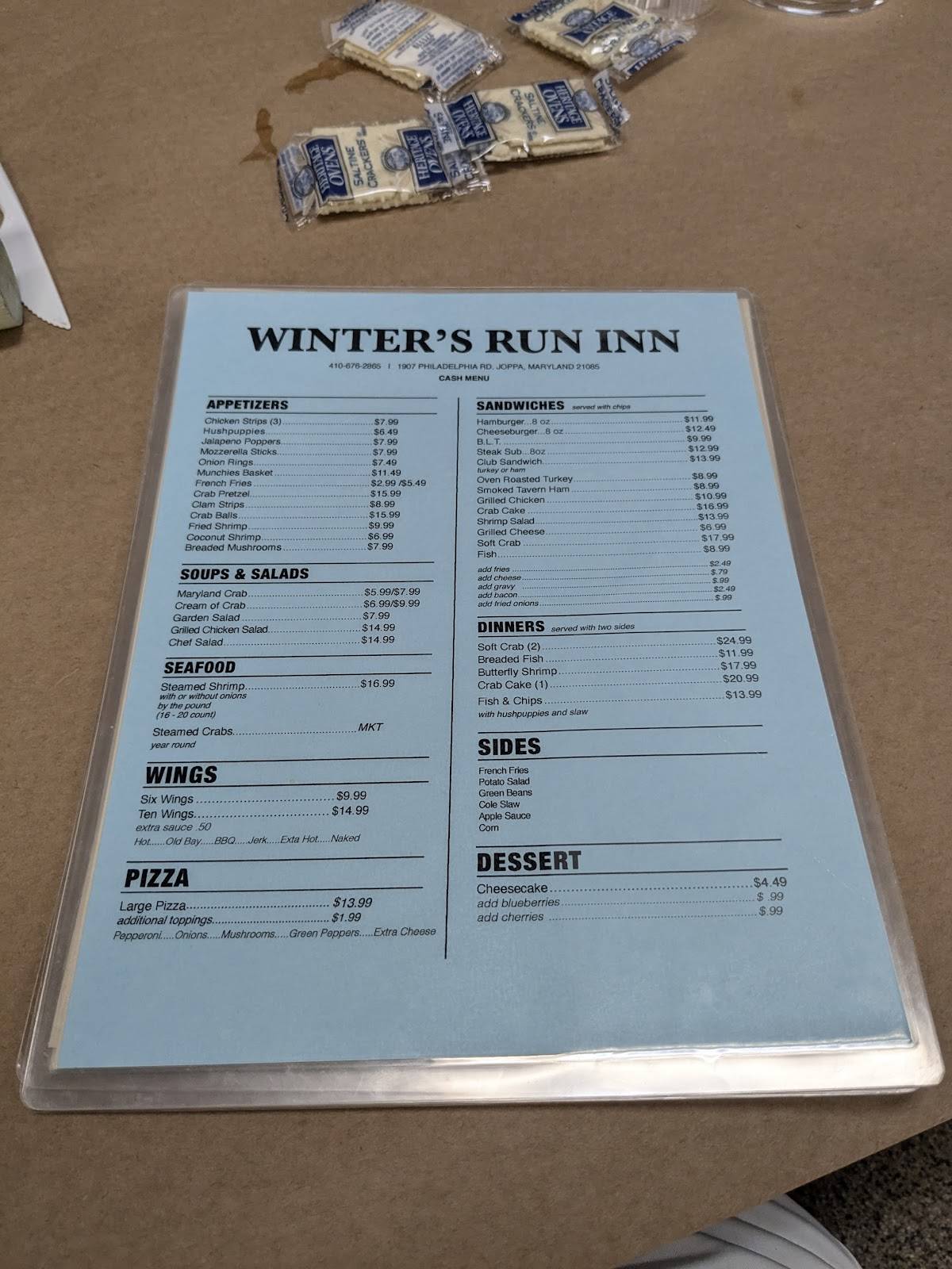 Menu at Winters Run Inn Inc restaurant, Edgewood