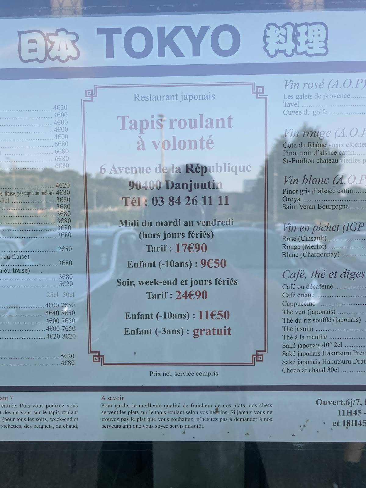 Menu au Tokyo restaurant, Belfort, 6 Av. de la République