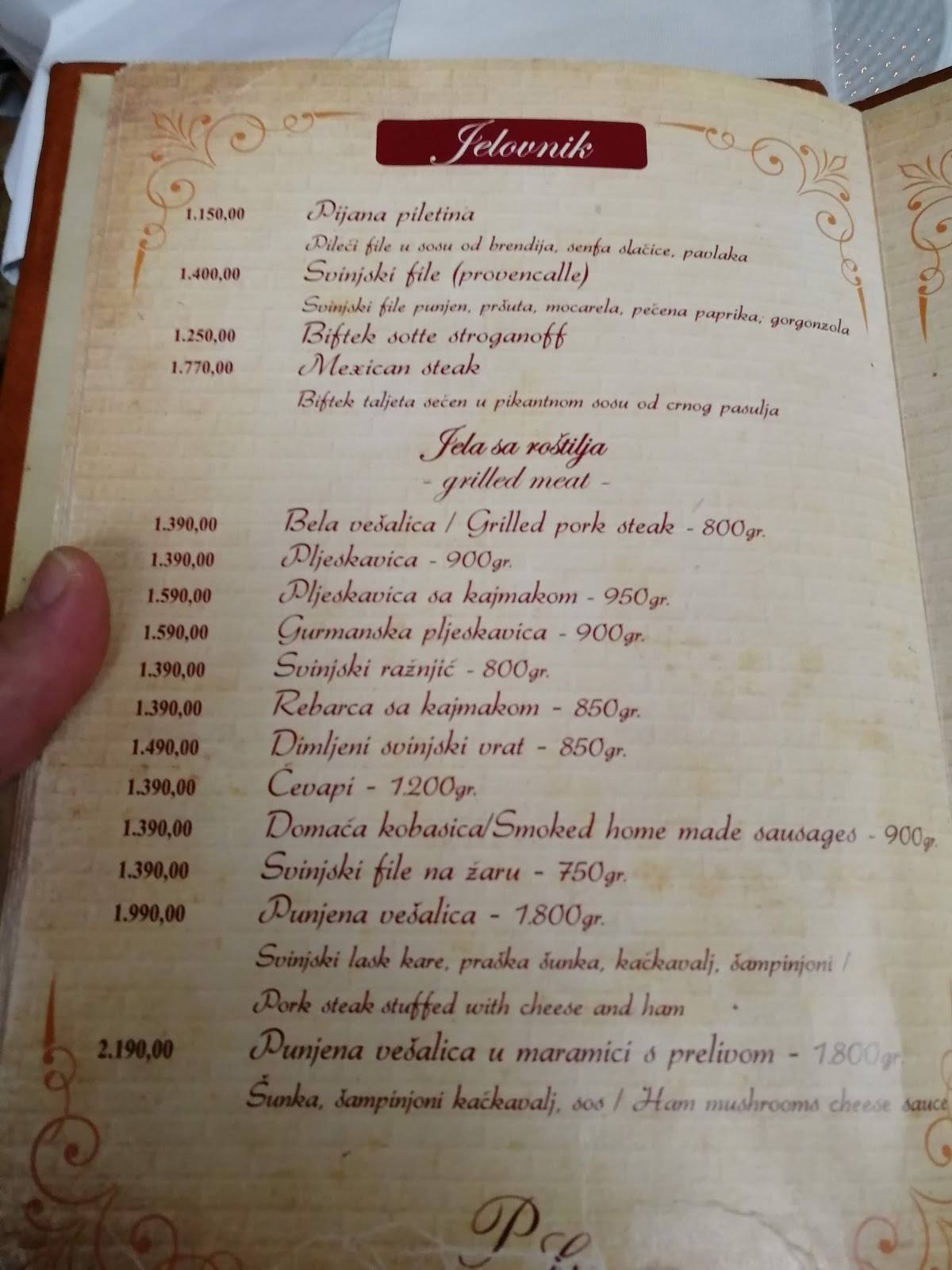 Menu at Restaurant Djerdan, Belgrade