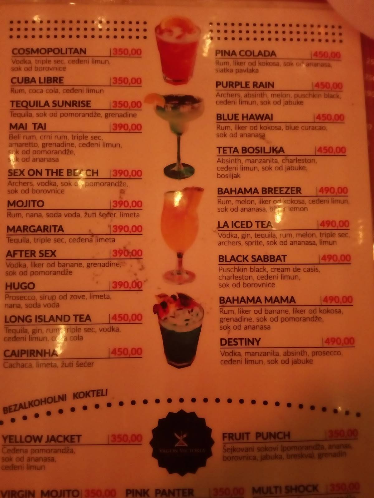 Menu at Wagon Victoria restaurant, Belgrade