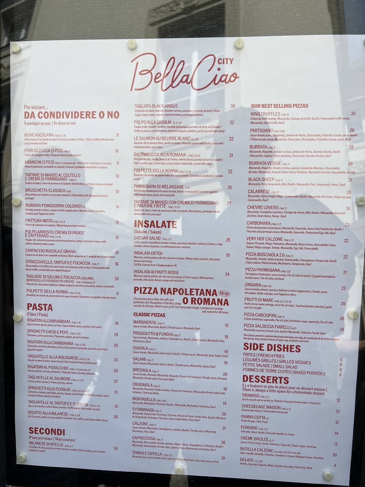 Speisekarte von Bella Ciao City restaurant, Luxemburg