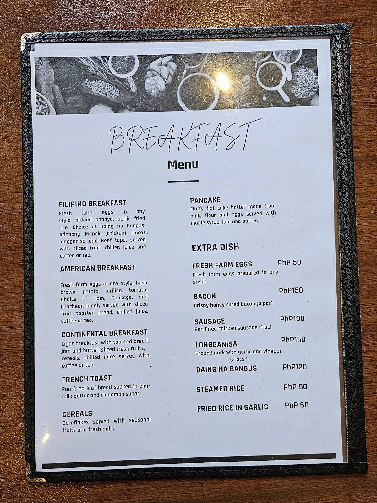 Menu at Bellagio Hills Hotel and Restaurant, Paoay