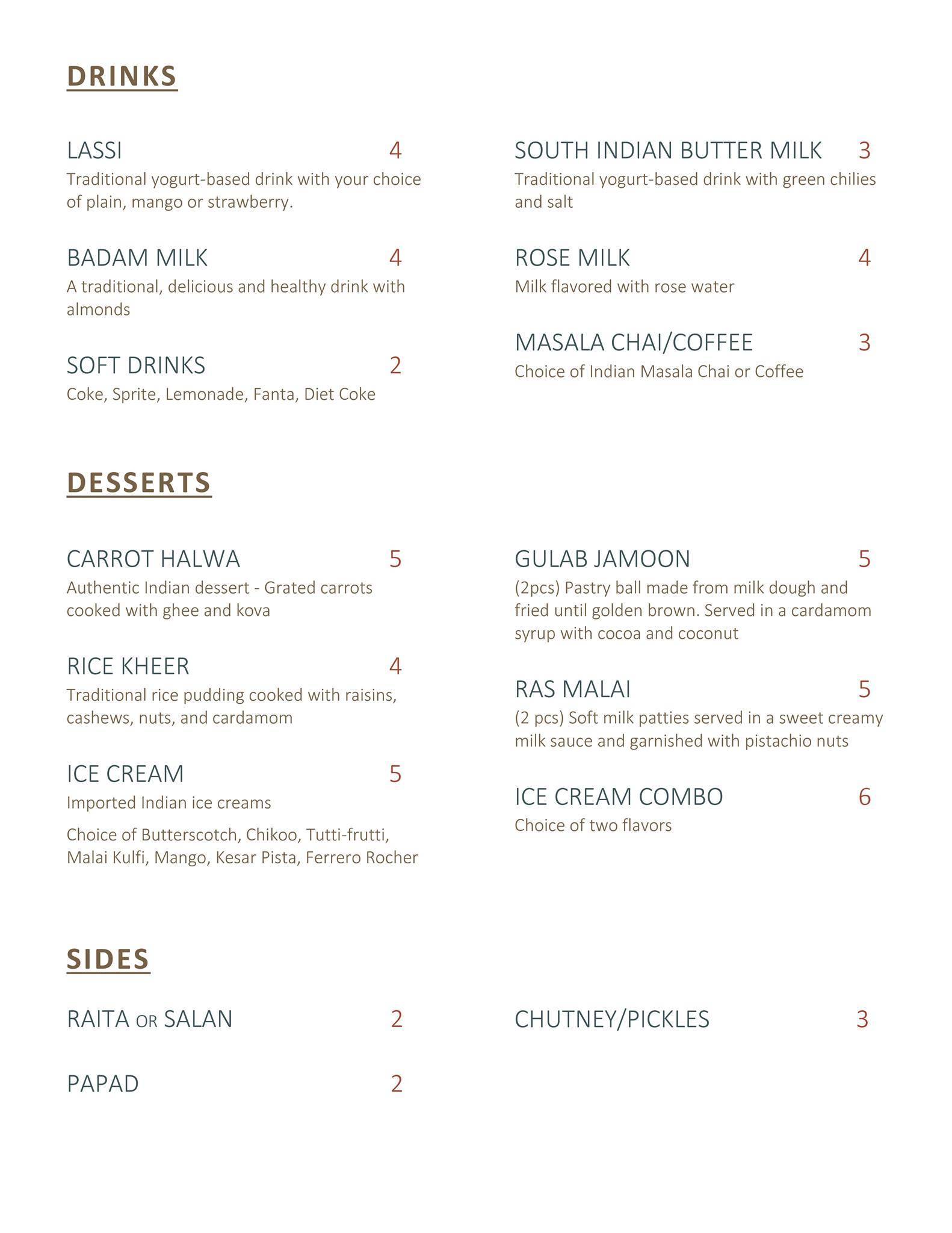 Menu at Desi Food Plaza restaurant, Bellevue