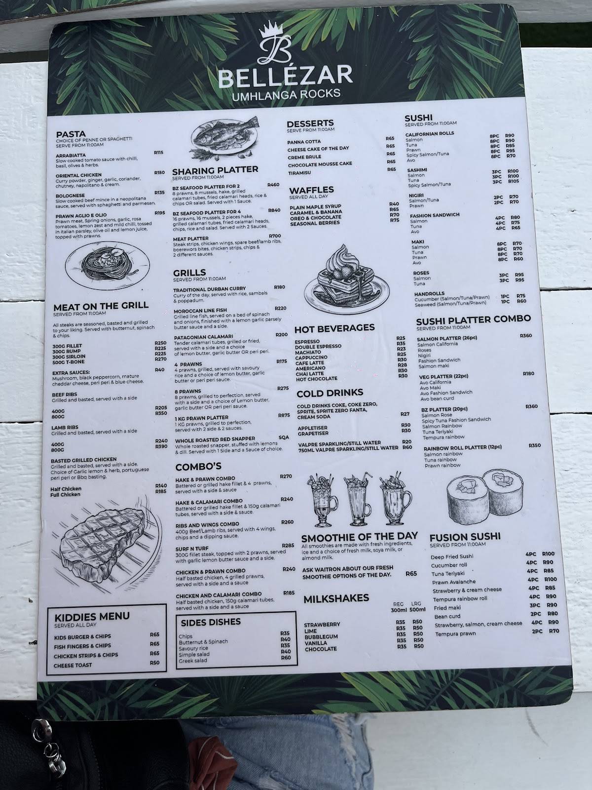 Menu at Bellézar Umhlanga - Beach Cafe & Bar, Umhlanga
