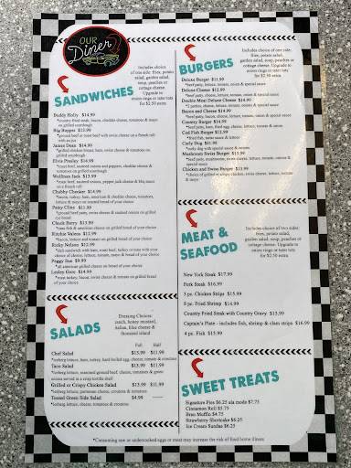 Menu at Our Diner cafe, Bellingham