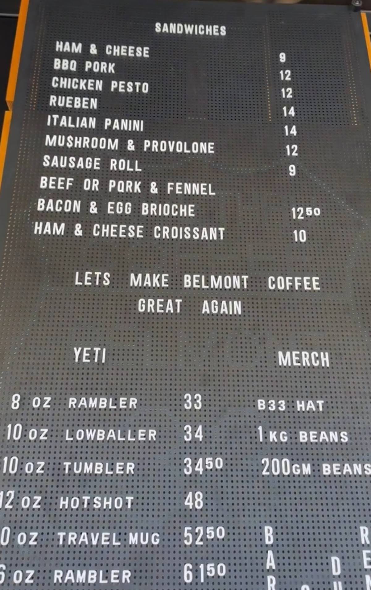 Menu at Belmont33 Drive Thru Coffee cafe, Belmont