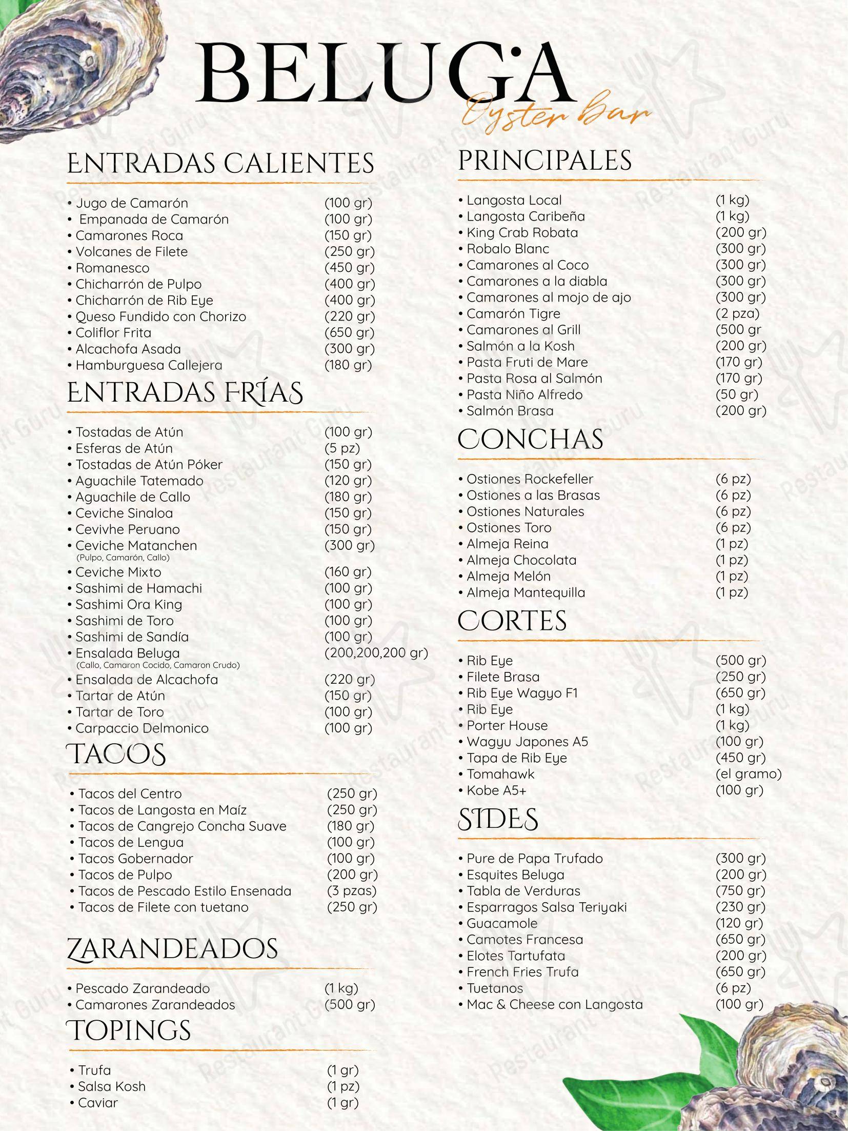 Carta del restaurante Beluga Polanco, Ciudad del México, Av. Pdte ...