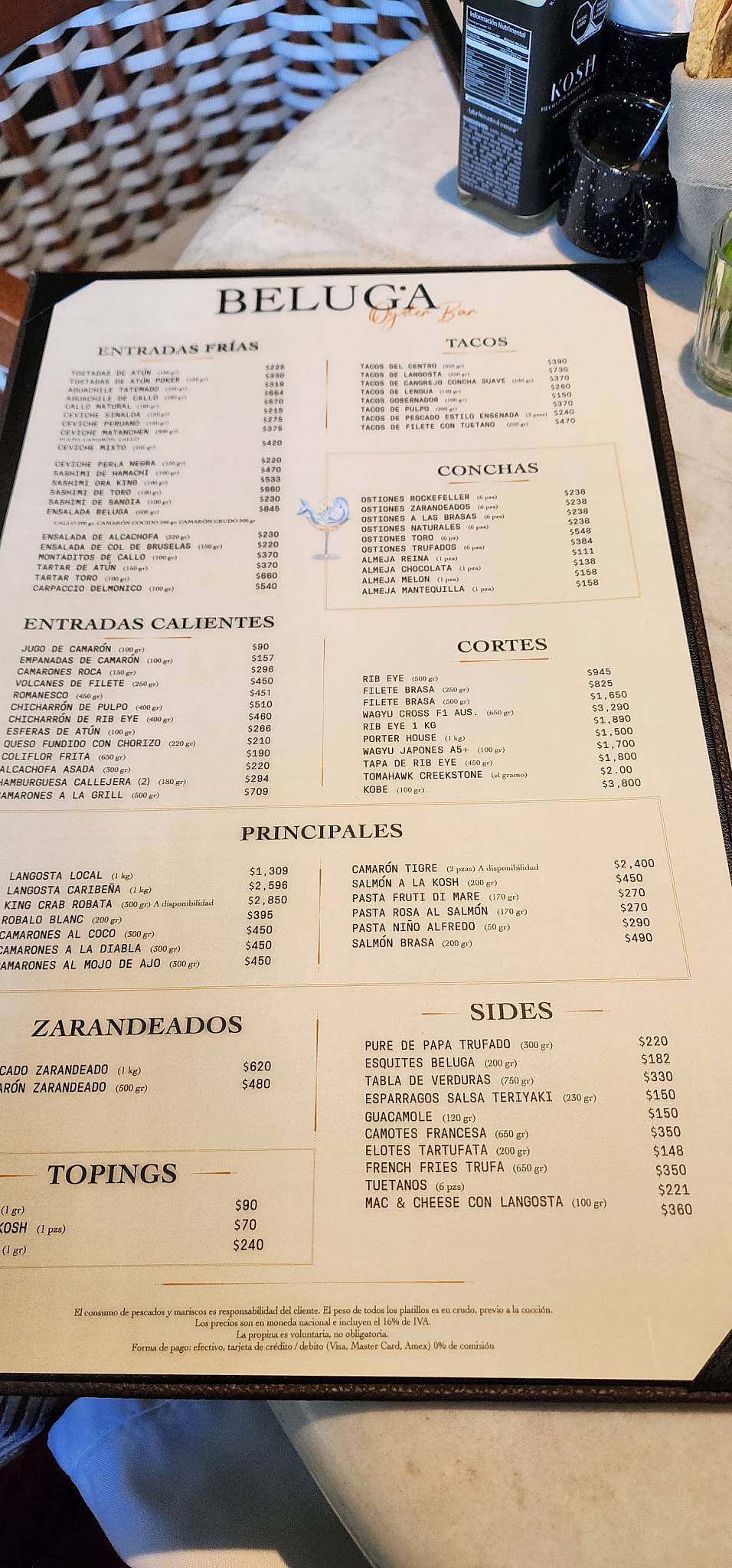 Carta del restaurante Beluga Polanco, Ciudad del México, Av. Pdte ...