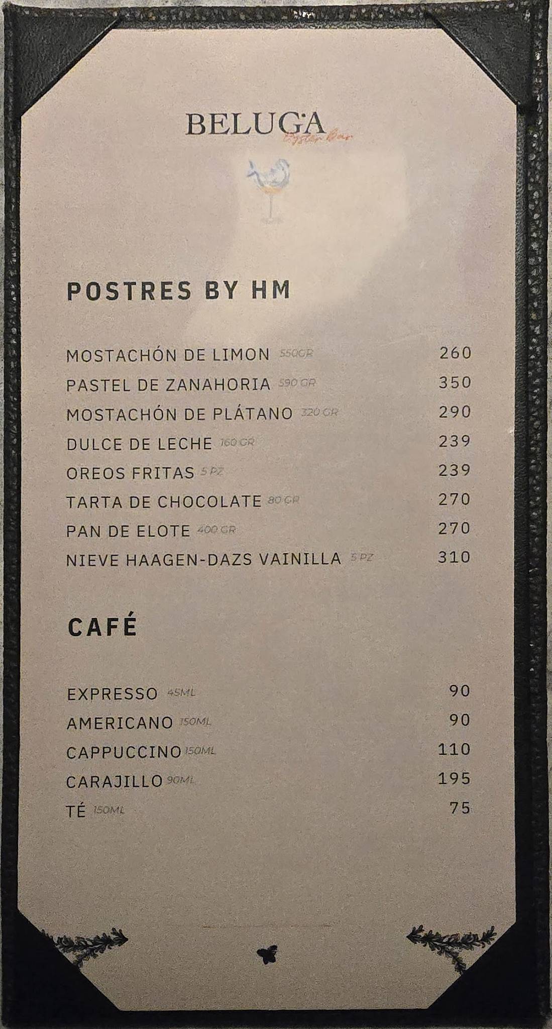 Menu at Beluga restaurant, Mexico City, Av. Pdte. Masaryk 120