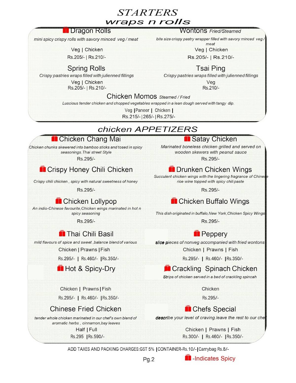 Menu at Sizzling Noodle House, Bengaluru