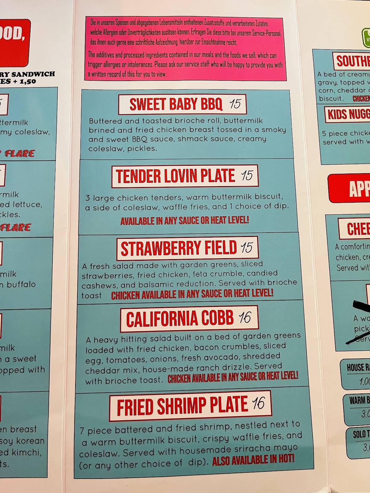 Menu at Benji's Birdhouse restaurant, Ramstein-Miesenbach