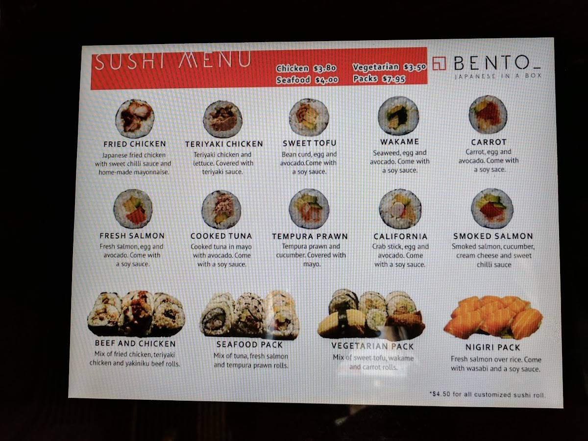 Menu at Bento Box restaurant, Burnie
