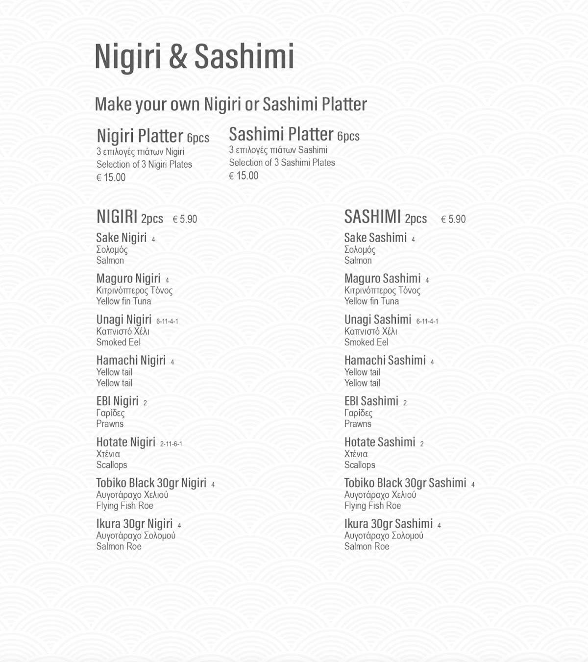 Menu at Benzai sushi bar, Germasogeia, Patmou 19