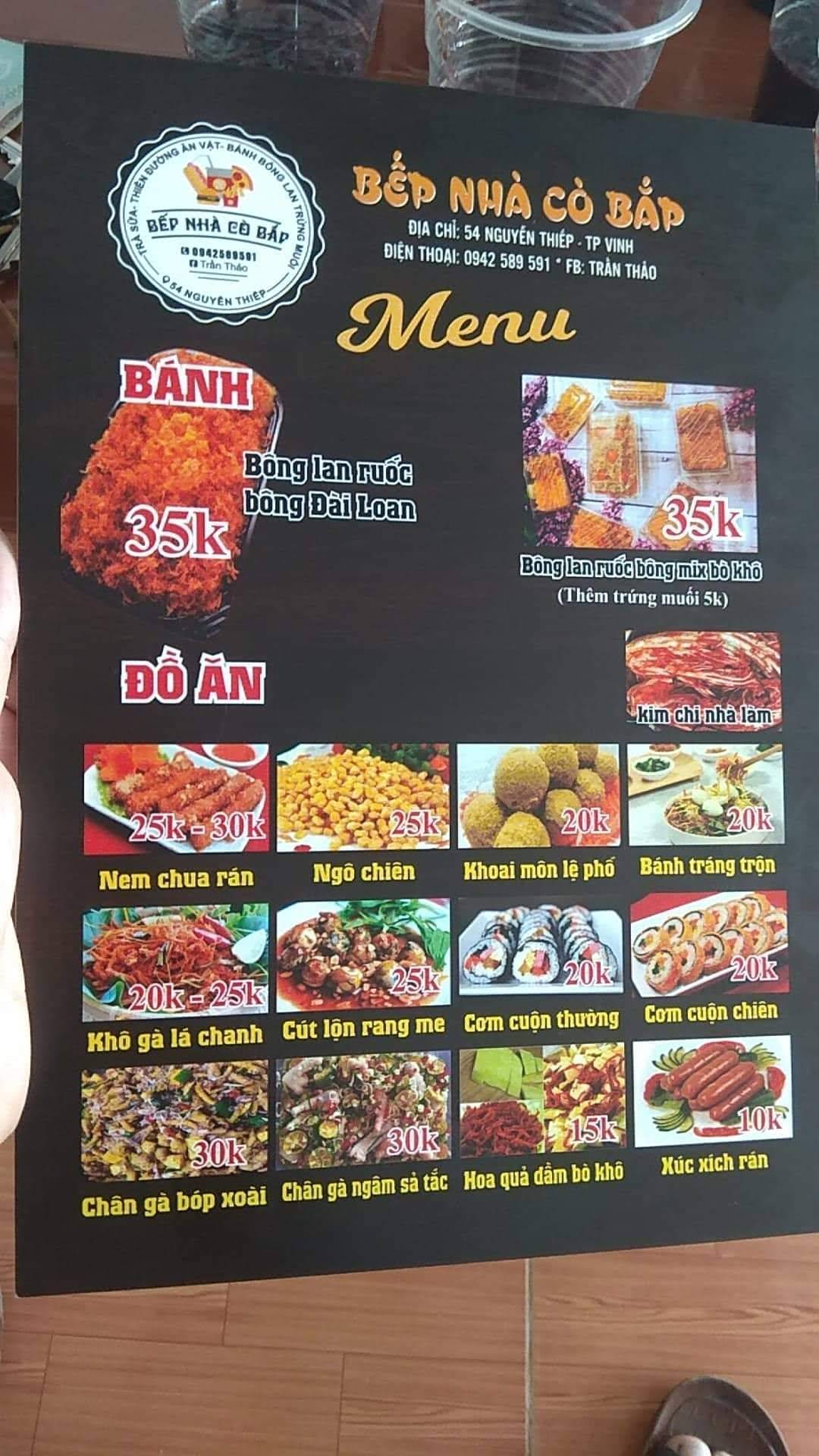 Menu at Bếp Nhà Cò Bắp, Vietnam