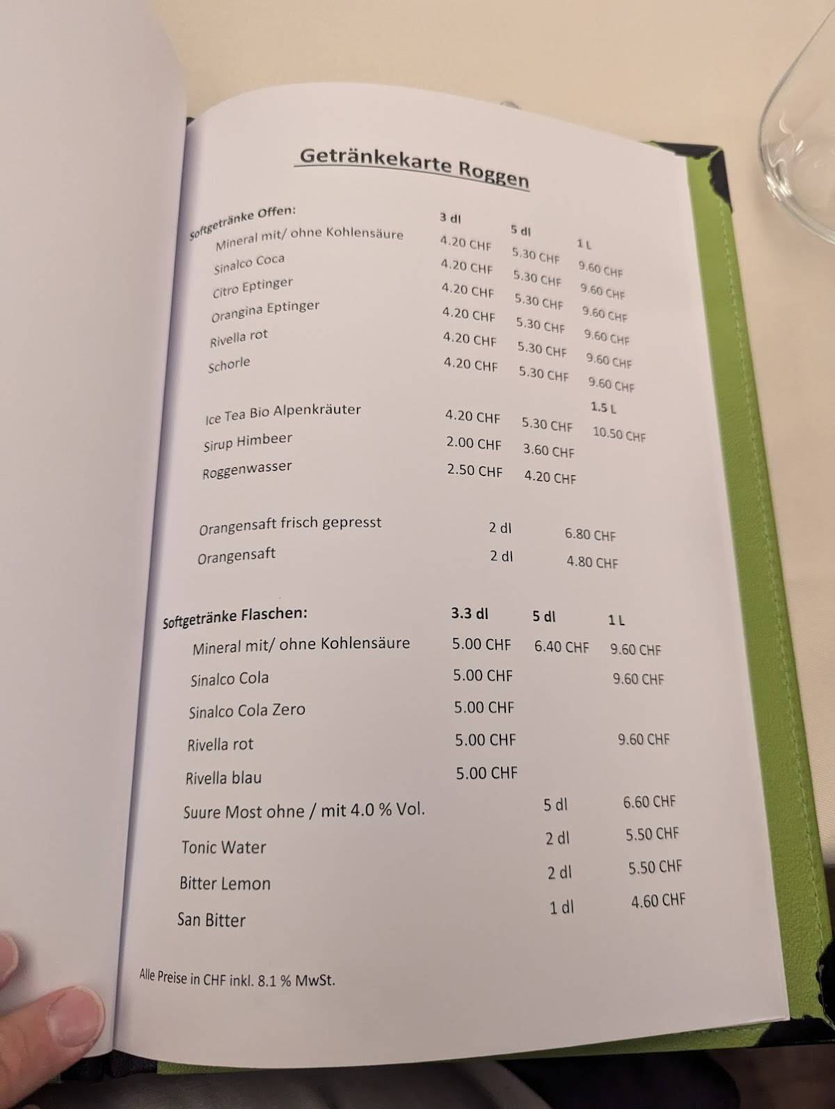 Speisekarte von Bergrestaurant Roggen, Oensingen