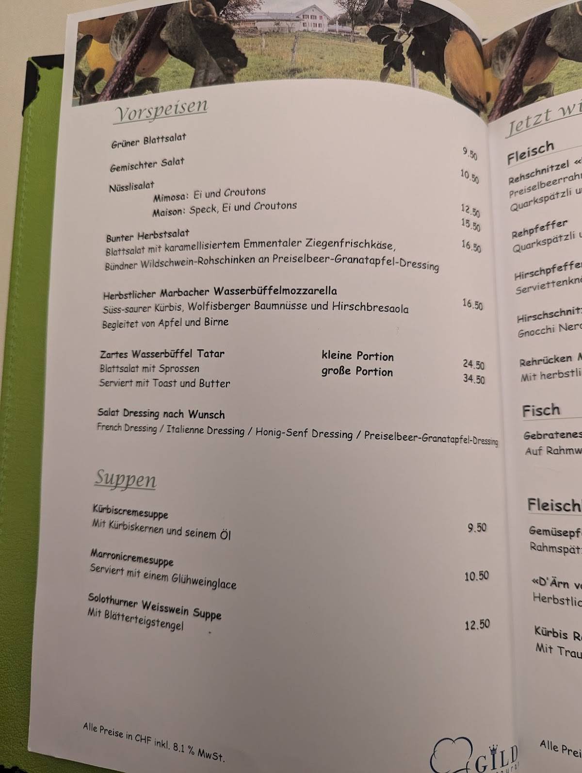 Speisekarte von Bergrestaurant Roggen, Oensingen
