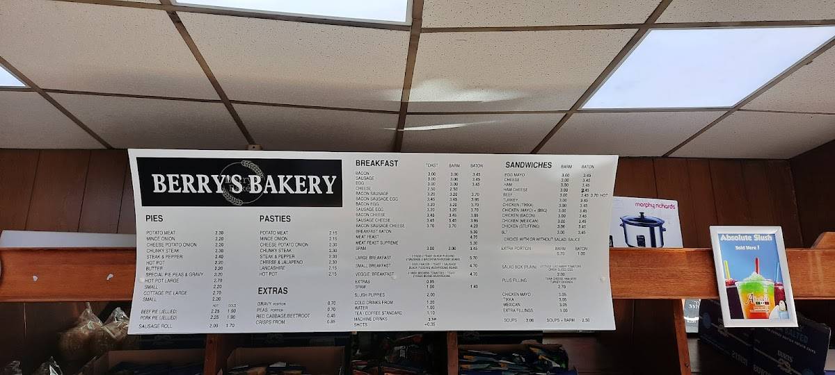 Menu at Berry's Bakery, Preston, 209 New Hall Ln