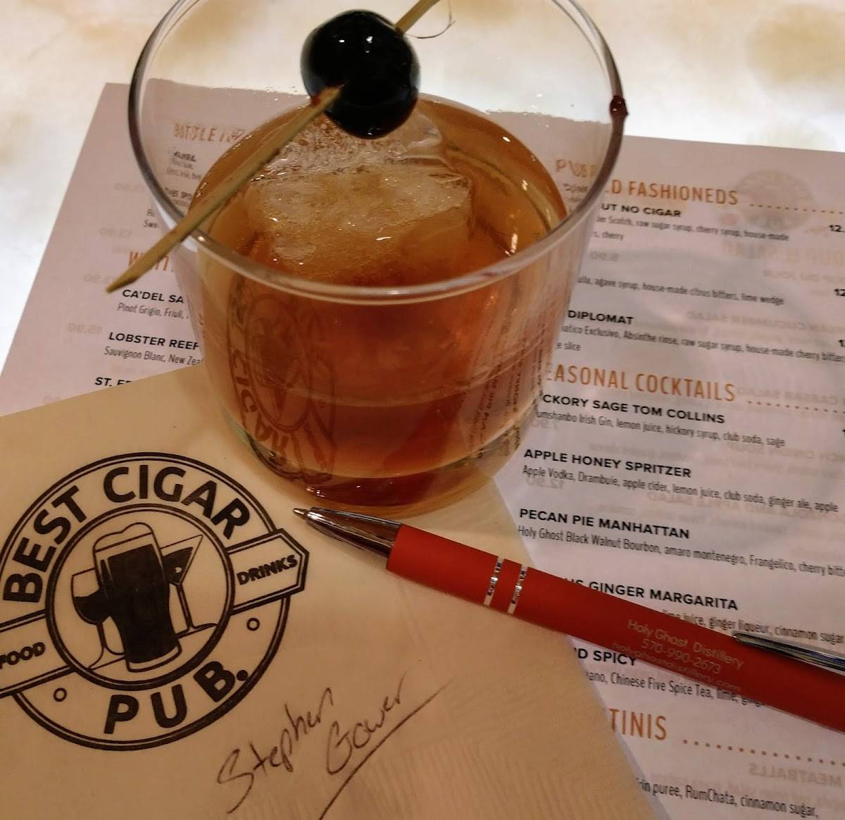 Menu at Best Cigar Pub, Drums, 3 Hillside Dr