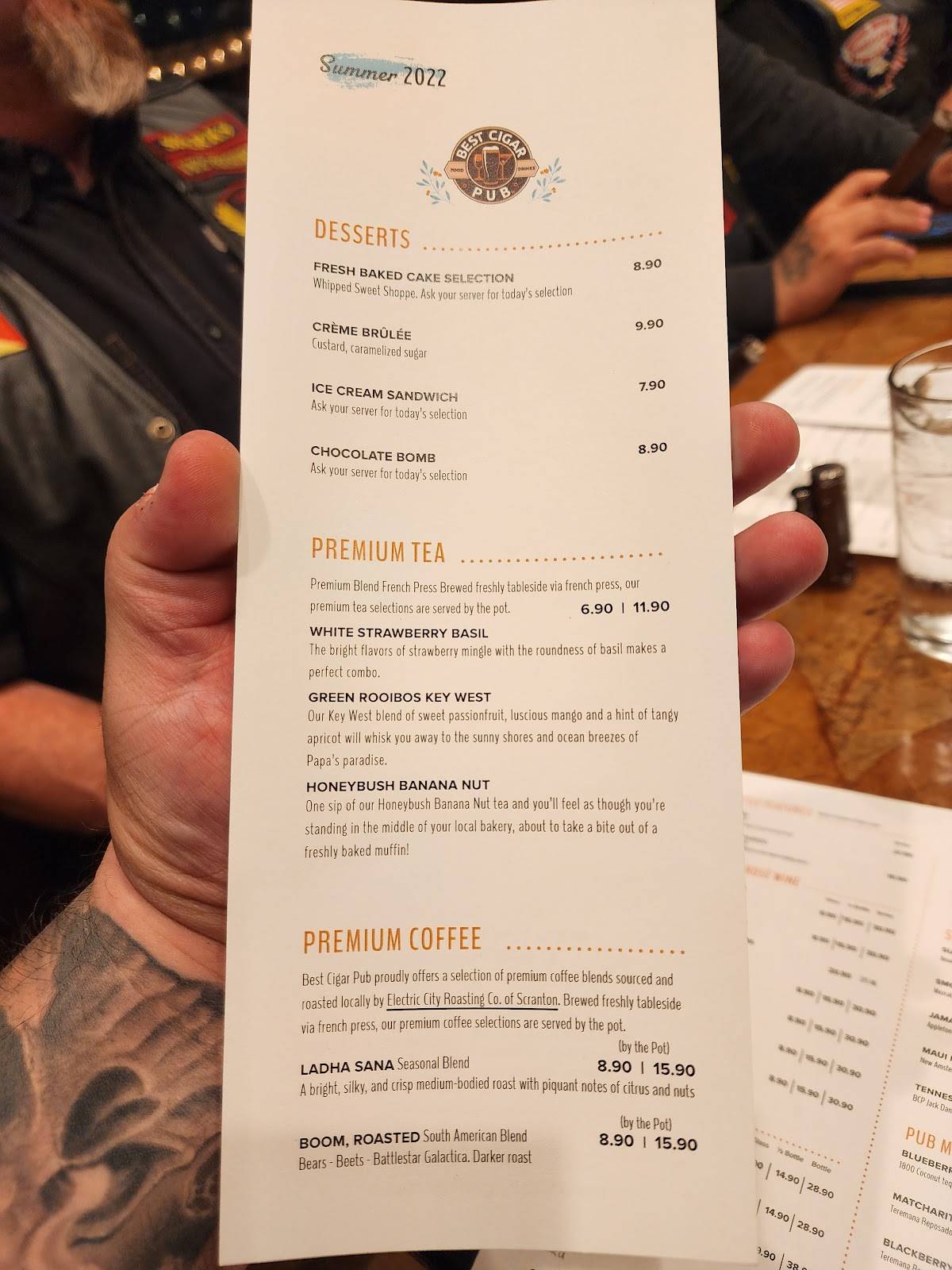 Menu at Best Cigar Pub, Drums, 3 Hillside Dr