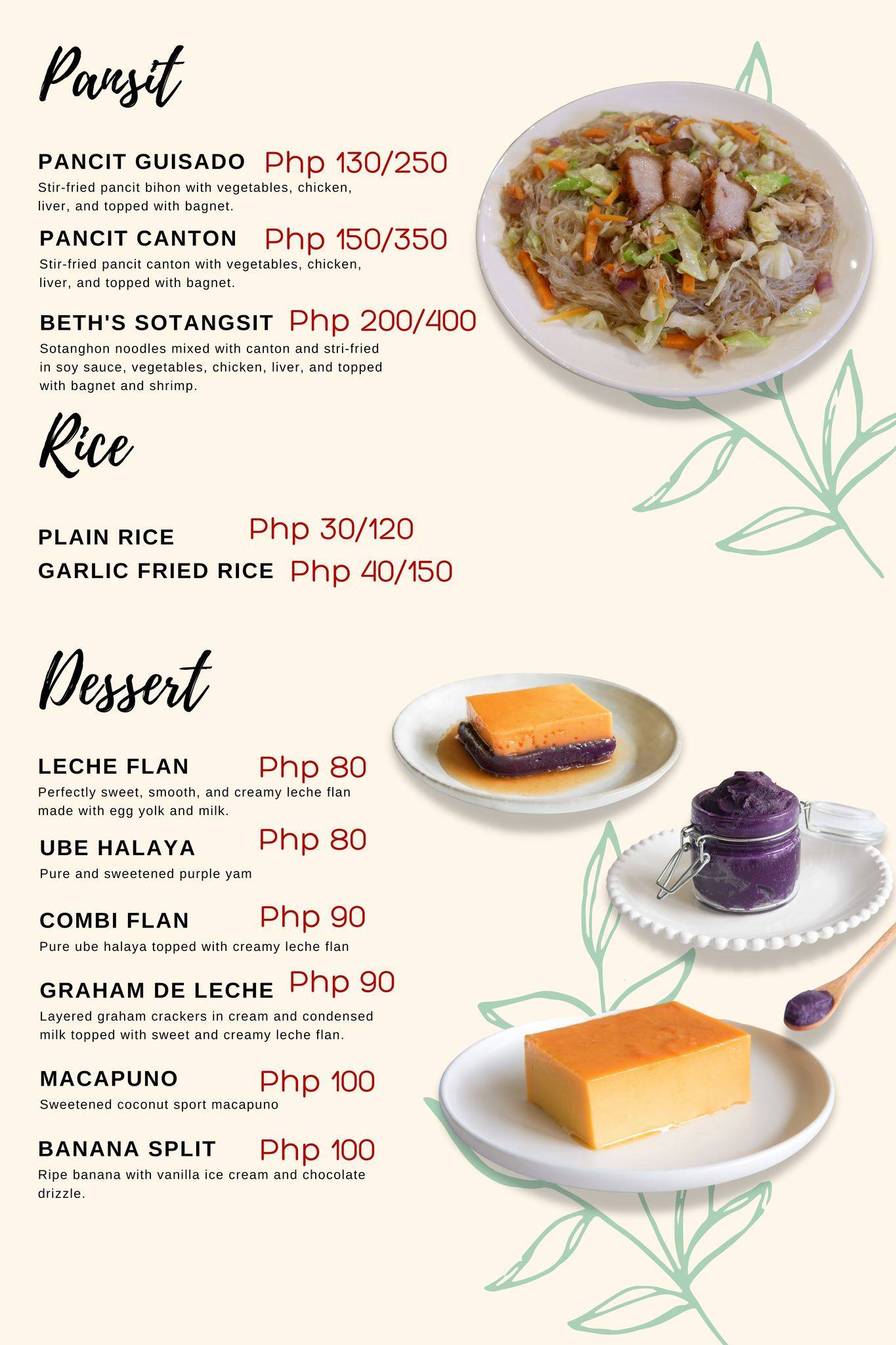 Menu at Beth's Restaurant and Pasalubong Guiguinto, Guiguinto