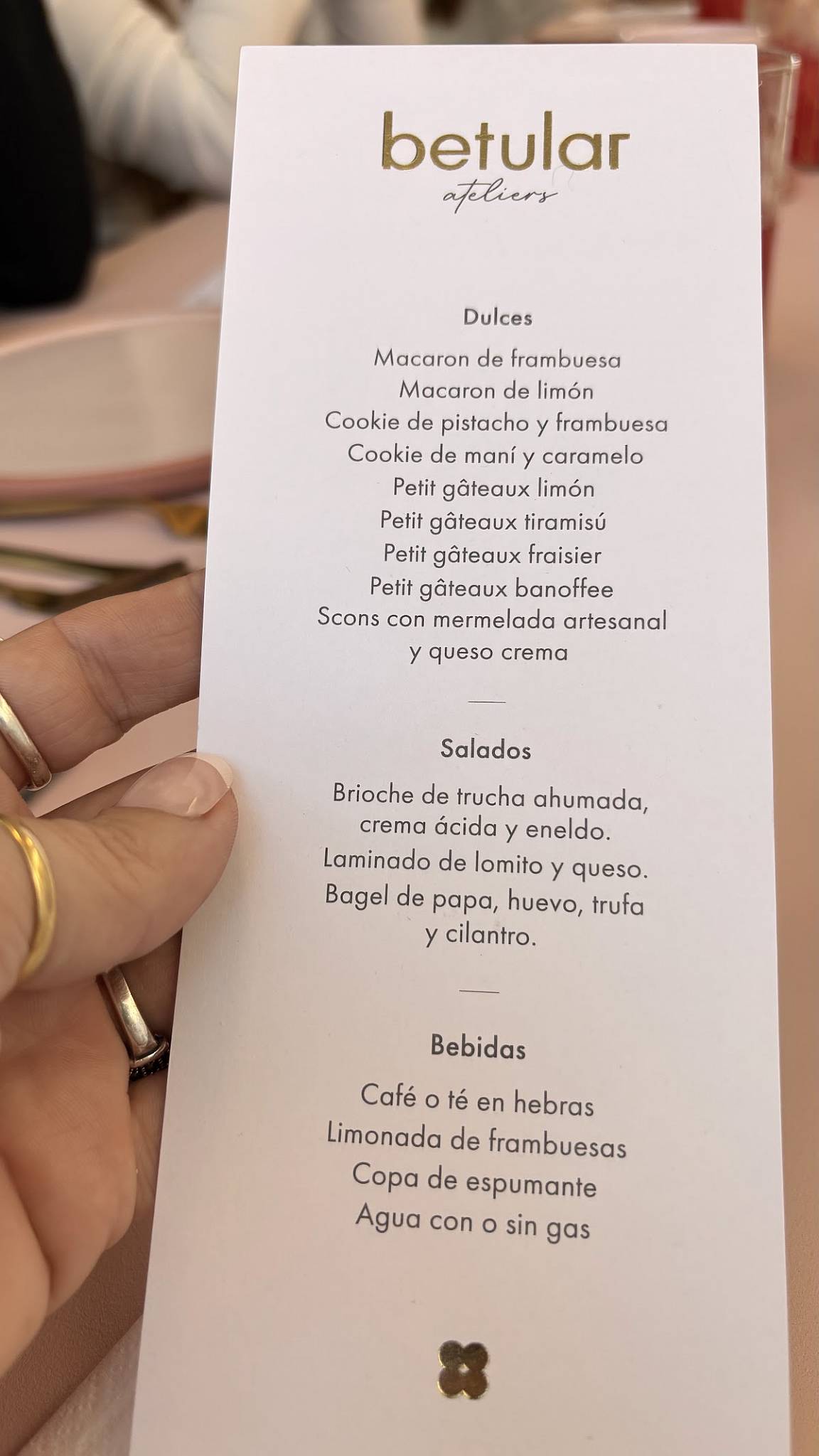 Carta de cafetería Betular Pâtisserie, Buenos Aires
